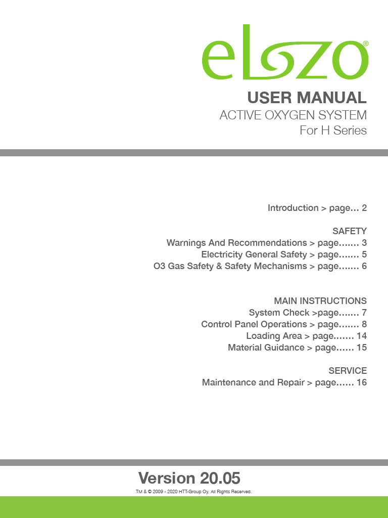 Elozo H Series UserManual V20.05 | PDF | Ozone | High Voltage