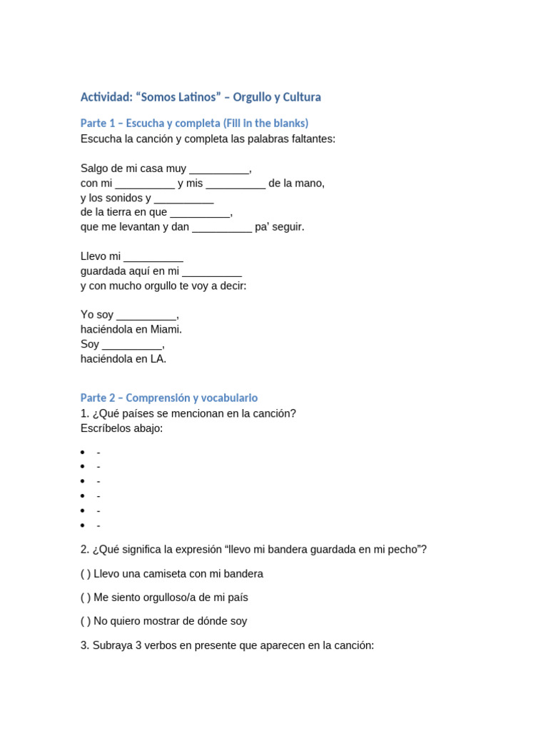 Actividad Somos Latinos | PDF