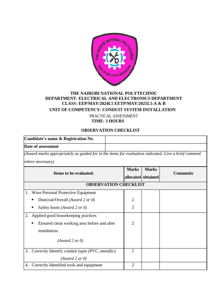 Conduit System Installation - Checklist (2) Ismail | PDF