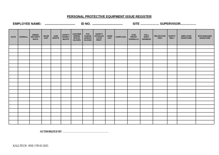 2.personal Protective Equipment Issue Registers | PDF