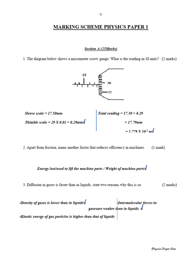 Pysics PP1 Marking Scheme | PDF | Heat | Water