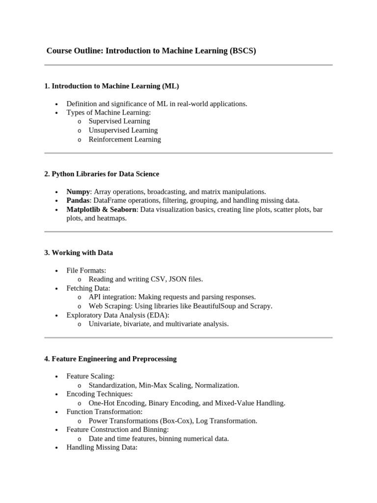 course-outline_introduction to ML | PDF | Machine Learning | Regression Analysis