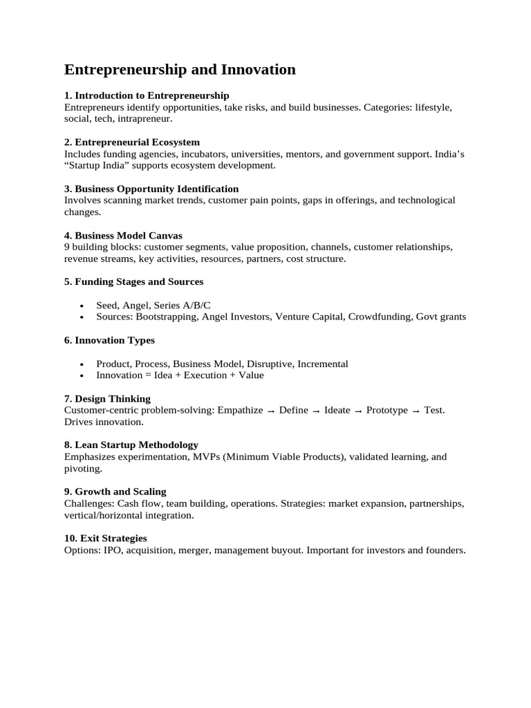Entrepreneurship and Innovation Guide | PDF