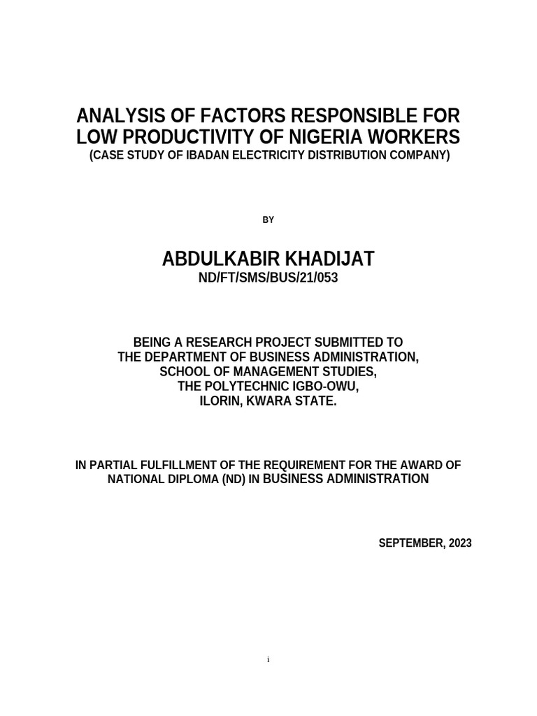 Abdulkabir Khadijat Front Page | PDF | Work–Life Balance | Job Satisfaction