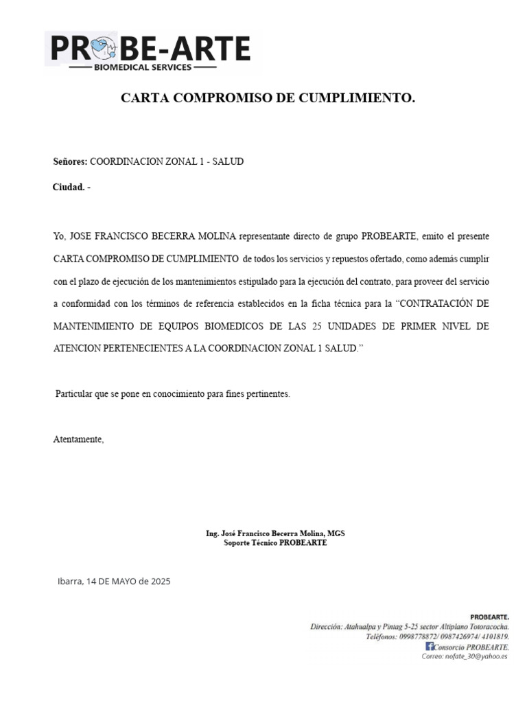 Carta de Compromiso de Cumplimiento | PDF