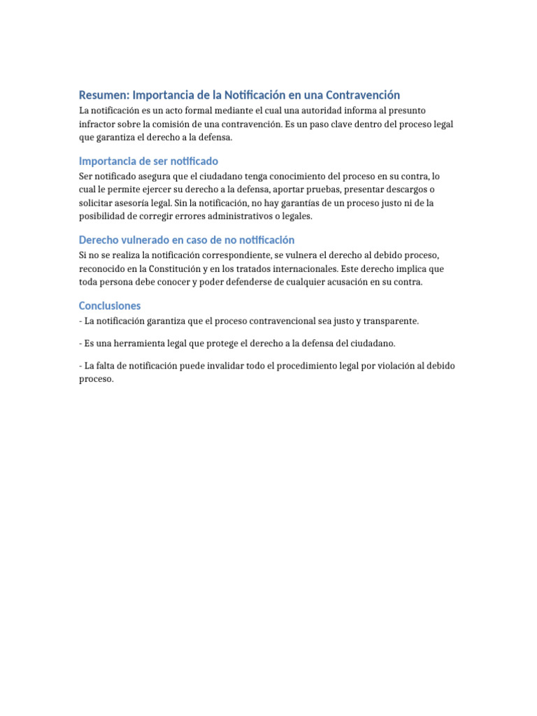 Resumen Notificacion Contravencion | PDF
