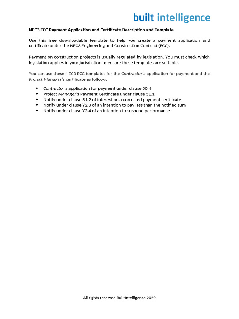 NEC3 ECC Payment Application Template | PDF | Business | Private Law