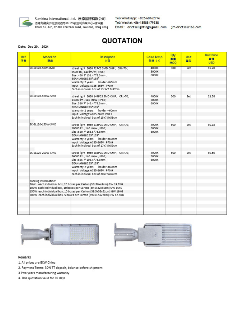 Quotation SK L120 STREET LIGHT | PDF | Electricity