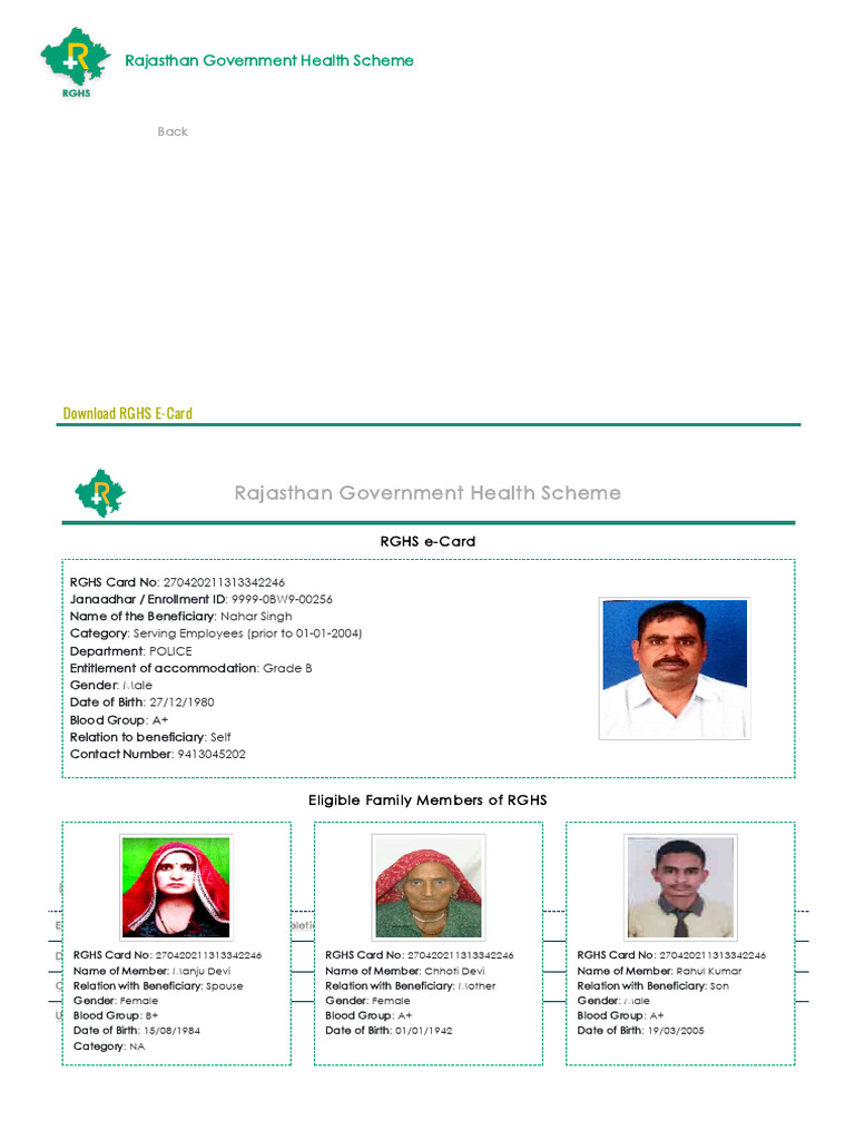 Rajasthan Government Health Scheme Rghs Card | PDF | Identity Document ...