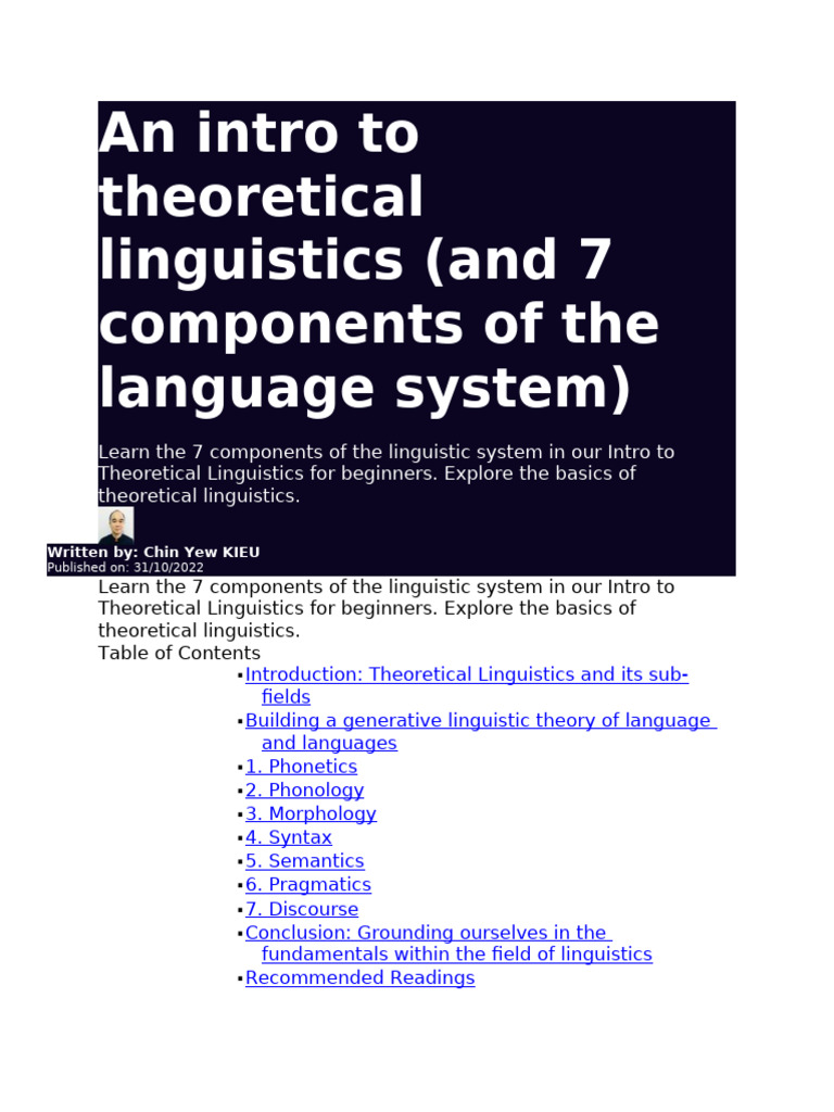An Intro To Theoretical Linguistics | PDF | Linguistics | Semantics