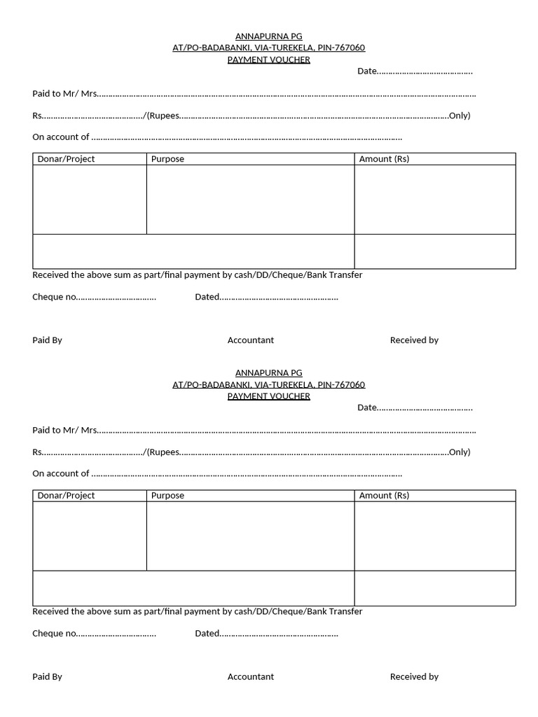 Annapurna PG Payment Voucher Template | PDF