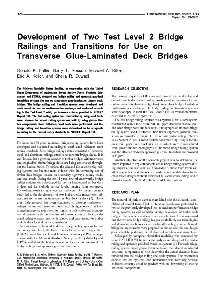 Test Level 2 Bridge Railings for Timber Decks | PDF | Bridge | Transport