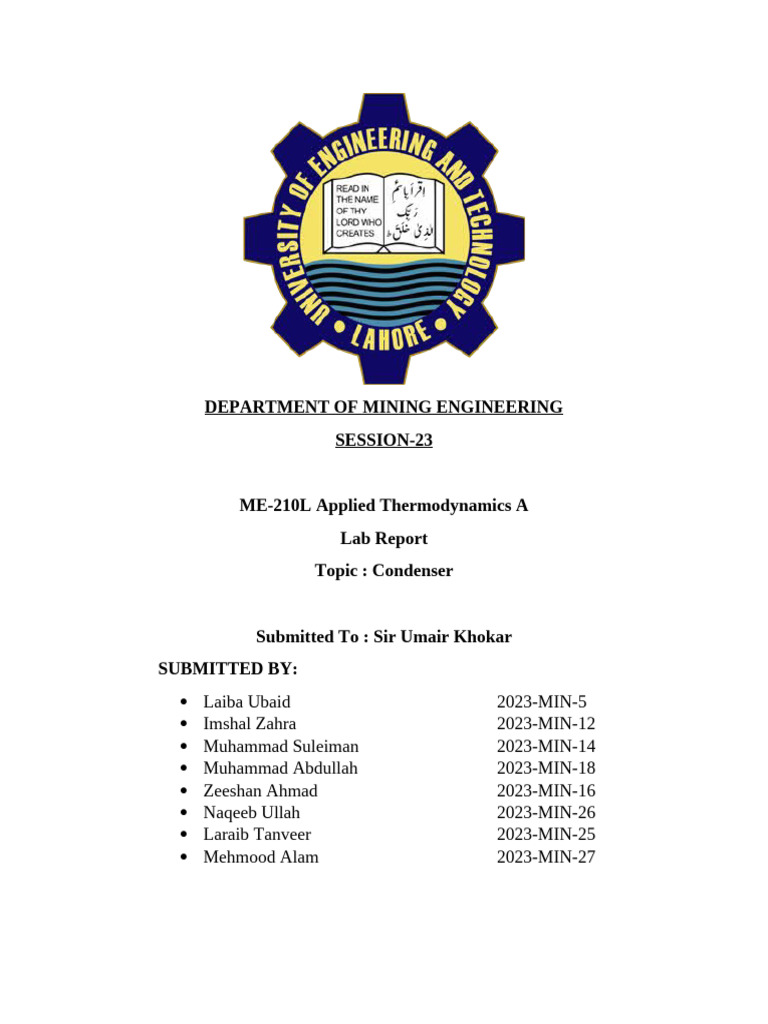 Thermodynamics Lab Report (Condenser) | PDF | Heat Exchanger | Heat ...