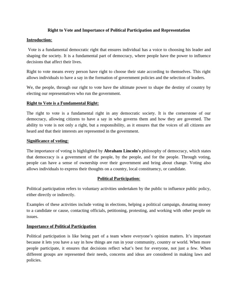 Importance of Voting and Representation | PDF | Democracy | Political ...