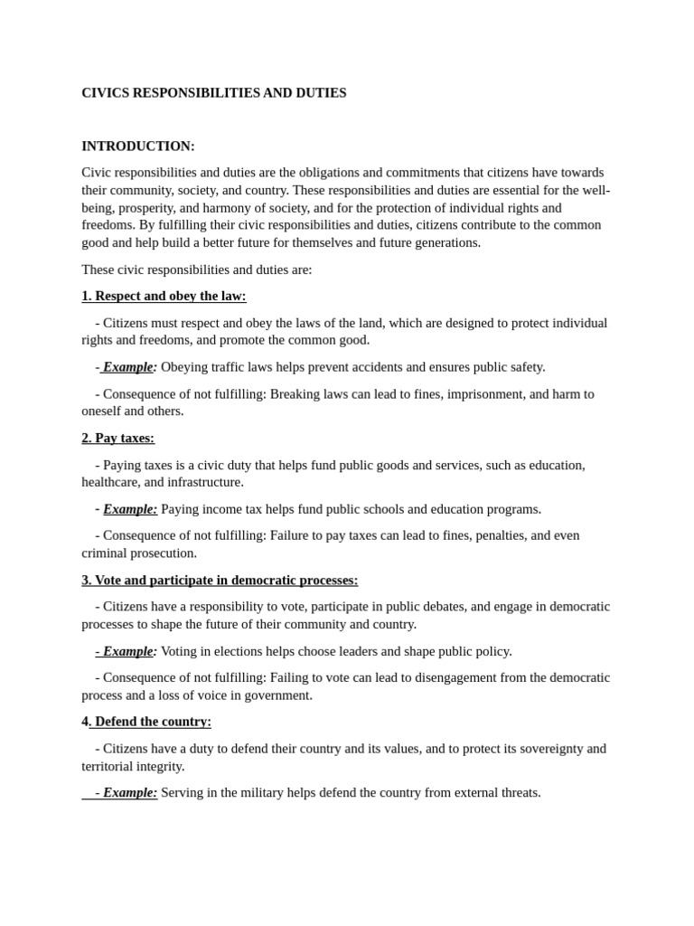 Lec. 7 Civics Responsibilities and Duties | PDF | Taxes | Civic Engagement