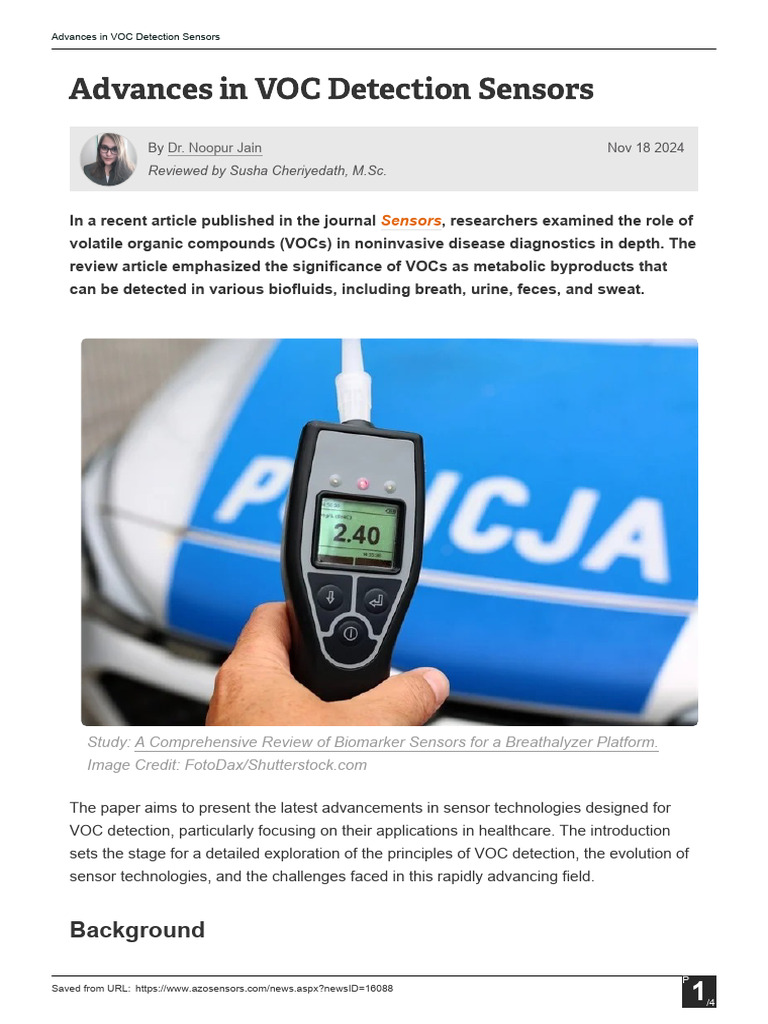 Advances in VOC Biomarker Sensors | PDF | Volatile Organic Compound ...