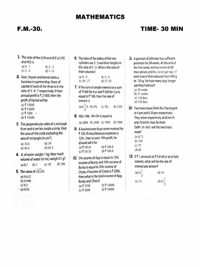 Math Set 1 Q | PDF
