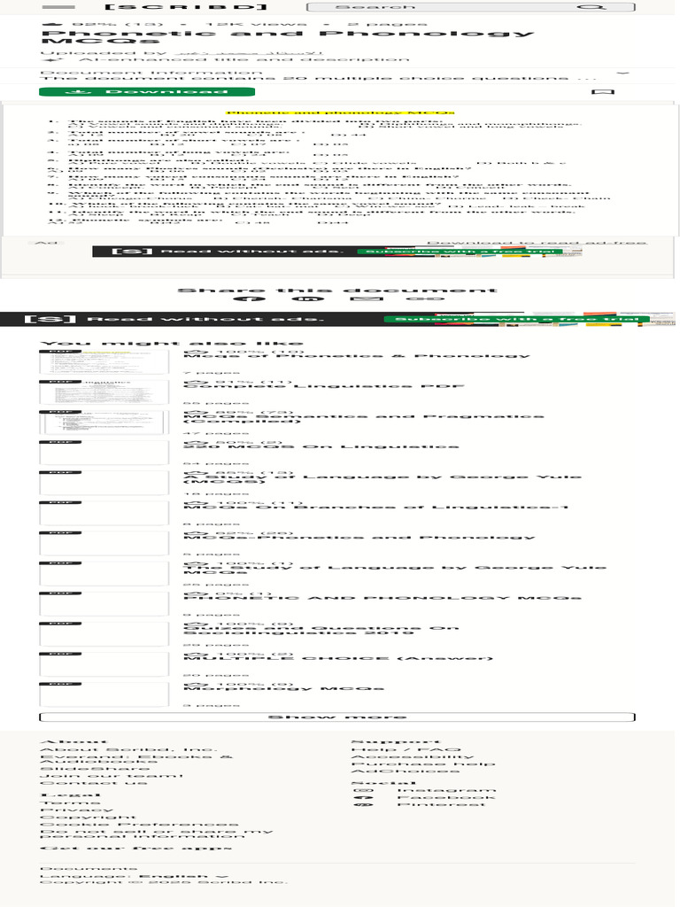 Phonetic and Phonology MCQs Guide | PDF | Linguistics | Phonology