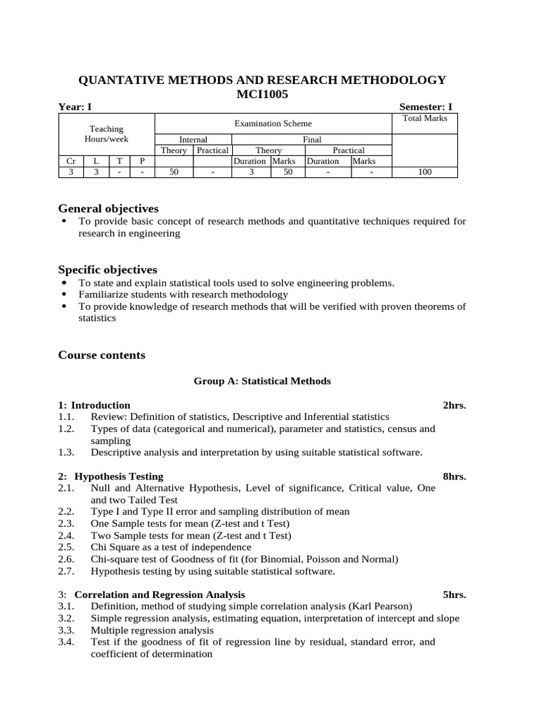 5.quantative Methods and Research Methodology - I-I | PDF | Statistics | Regression Analysis