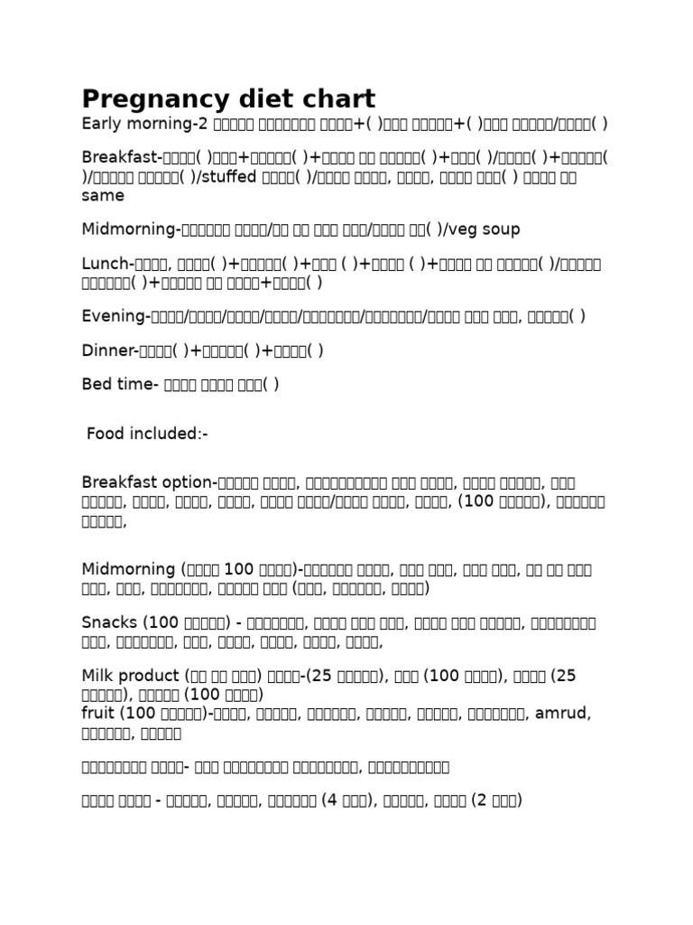 Pregnancy Diet Chart | PDF