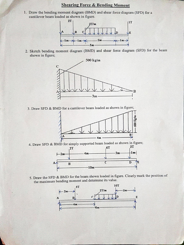 Problem Sheet SFD and BMD | PDF | Bending | Beam (Structure)
