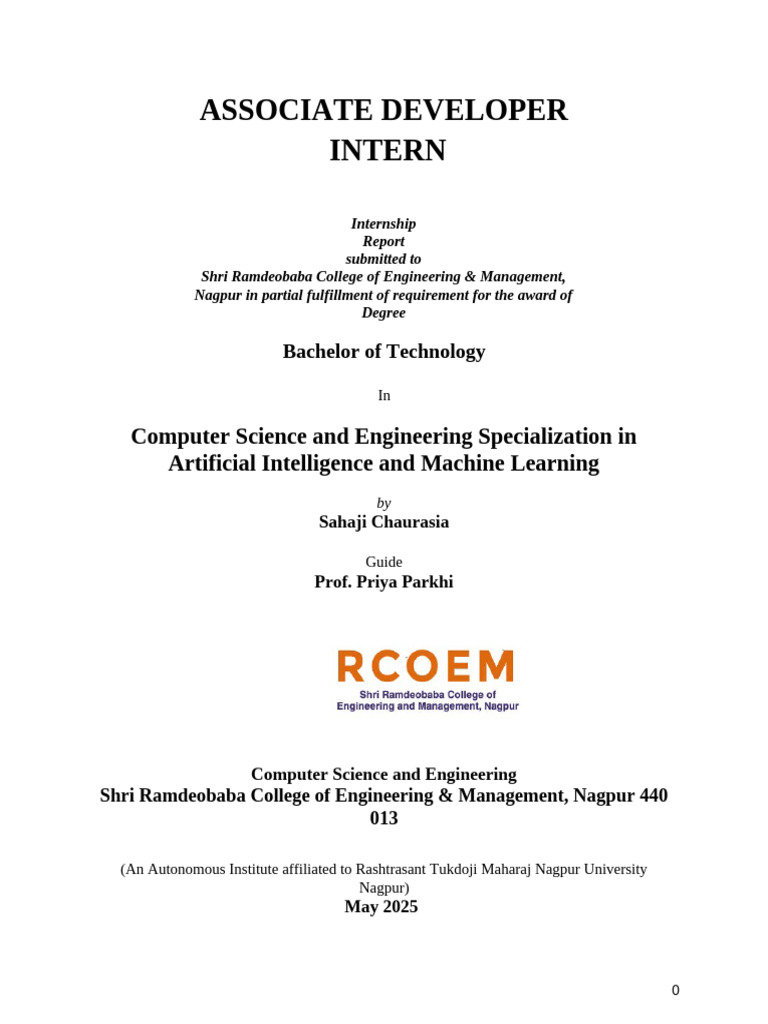 SahajiChaurasia Internship Report | PDF | Databases | Artificial Intelligence