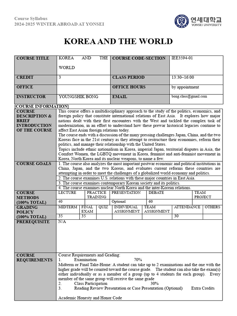 Korea and the World Course Syllabus | PDF | East Asia | Korea