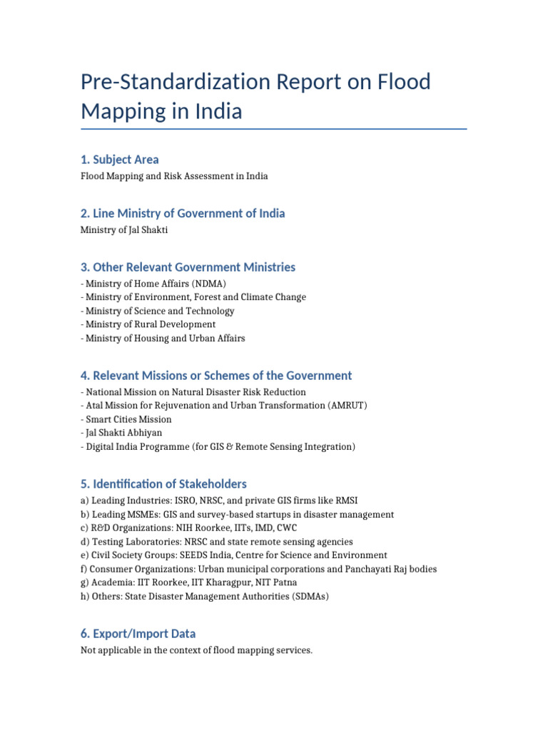 Pre Standardization Report Flood Mapping India | PDF | Geographic ...