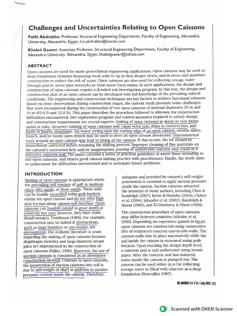 Challanges and Uncertainties Relating To Open Caissons | PDF