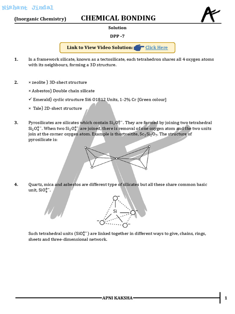 DPP - 07 (Video Solution) Chemical Bonding-2 NJ - 247 | PDF | Minerals | Chemical Substances