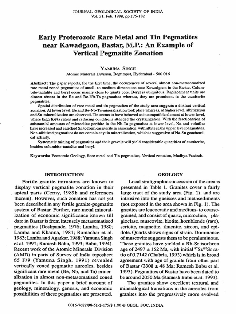 Early Proterozoic Rare Metal Pegmatites | PDF | Petrology | Geology