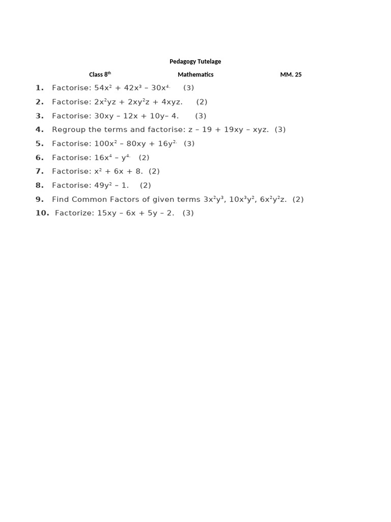 8th Factorisation Test | PDF