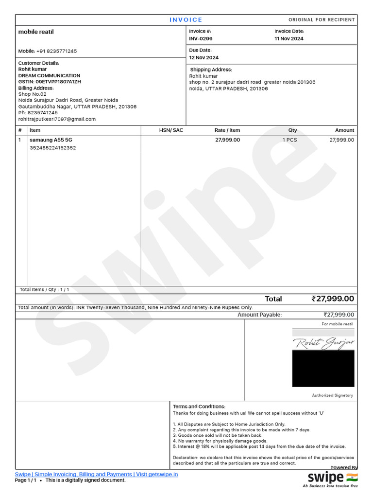 Inv 0296 For Dream Communication | PDF | Invoice