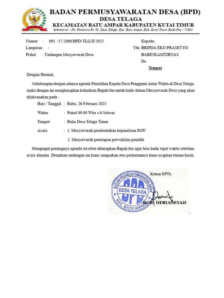 Surat BPD BABINKAMTIB | PDF