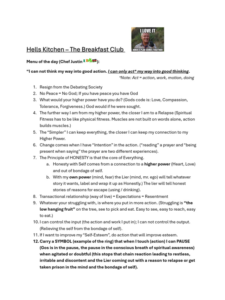 The Breakfast Club - Justin - Menu of The Day | PDF