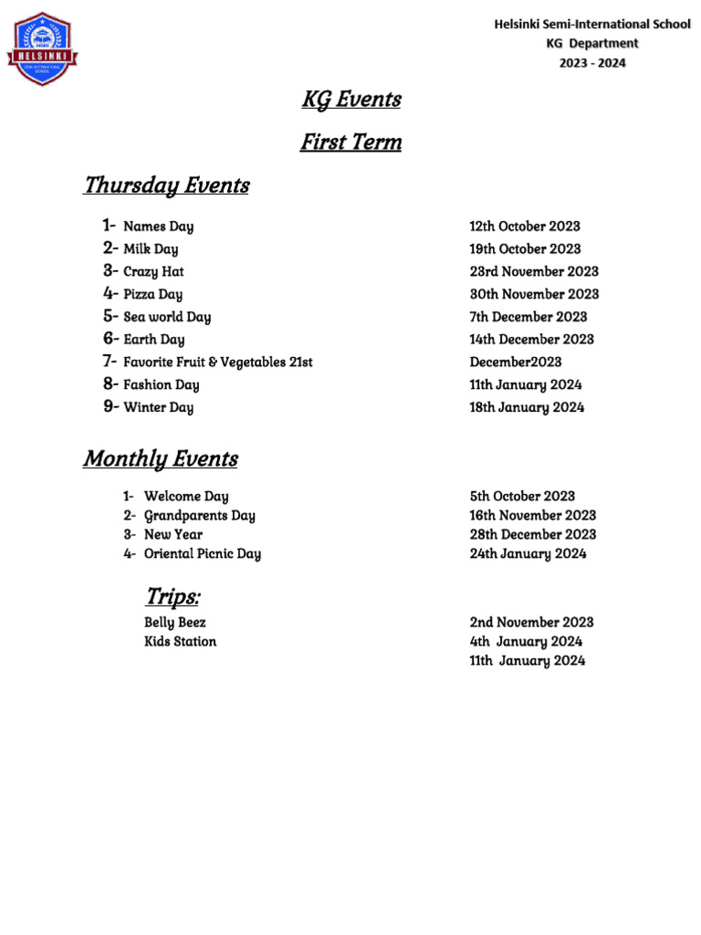 FIRST TERM Calender | PDF