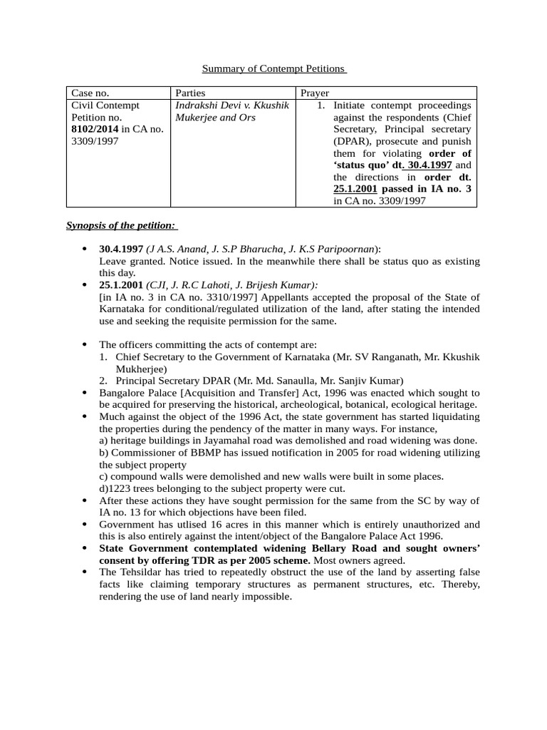 Summary of Contempt Petitions | PDF | Contempt Of Court | Justice