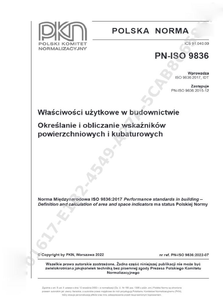 PN-IsO 9836-2022 Określenie I Obliczanie Wskaźników Powierzchniowych I Kubaturowych | PDF