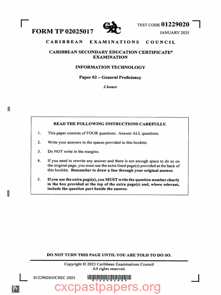 CSEC Information Technology January 2025 P2 | PDF