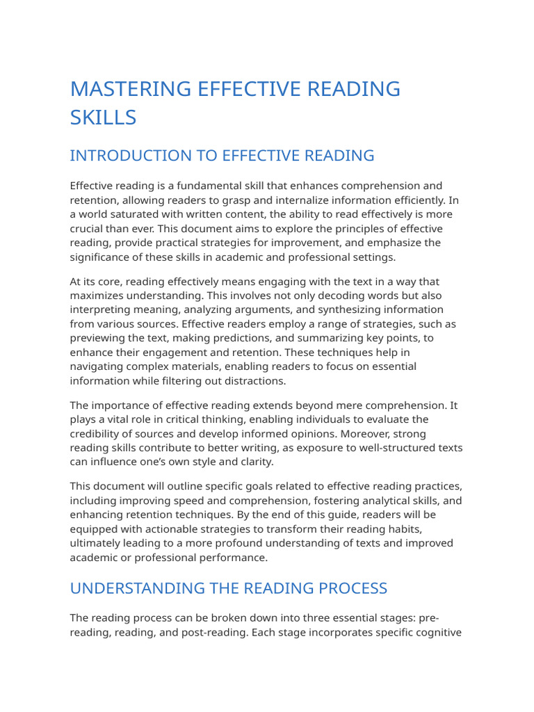 Effective Reading Skills Guide | PDF | Reading Comprehension ...