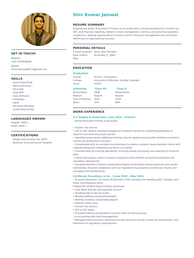 Shiv Kumar Jaiswal Resume-8 | PDF | Taxes | Accounting