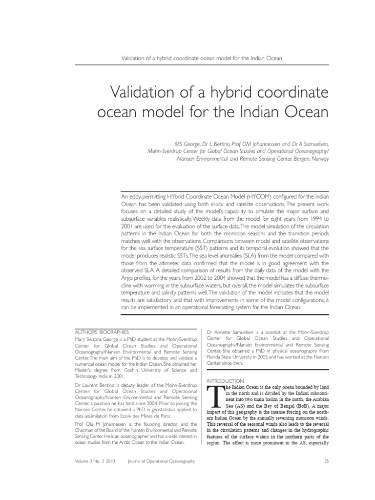 Validation of a Hybrid Coordinate Ocean Model for the Indian Ocean ...