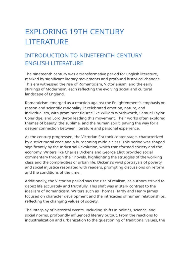 Exploring 19th Century Literature | PDF | Romanticism | Gothic Fiction