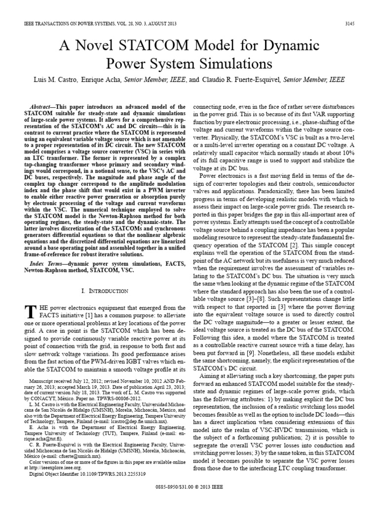 A Novel STATCOM Model For Dynamic Power System Simulations | PDF ...