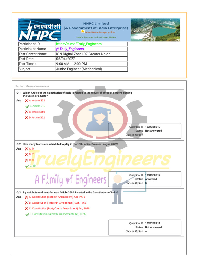 NHPC JE Mech Keys @truly - Engineers | PDF | Laws Of Thermodynamics | Steam
