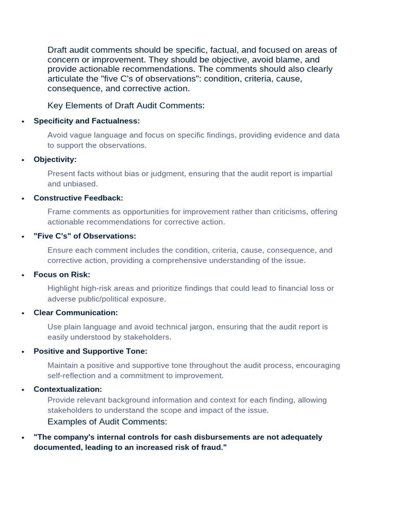 Effective Draft Audit Comments Guide | PDF | Audit | Internal Control
