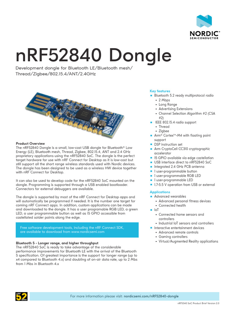 nRF52840 Dongle Product Brief | PDF | Computing | Telecommunications