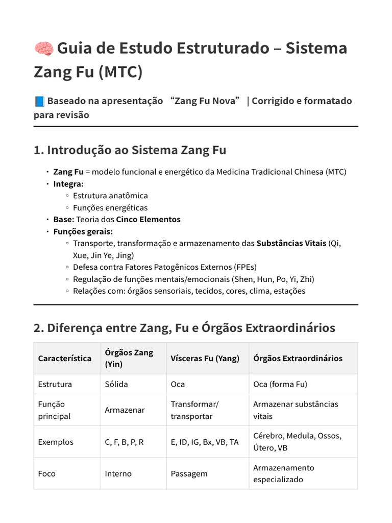 Guia Estudo Zang Fu Final Formatado v2 | PDF | Bile | Medicina Chinesa Tradicional