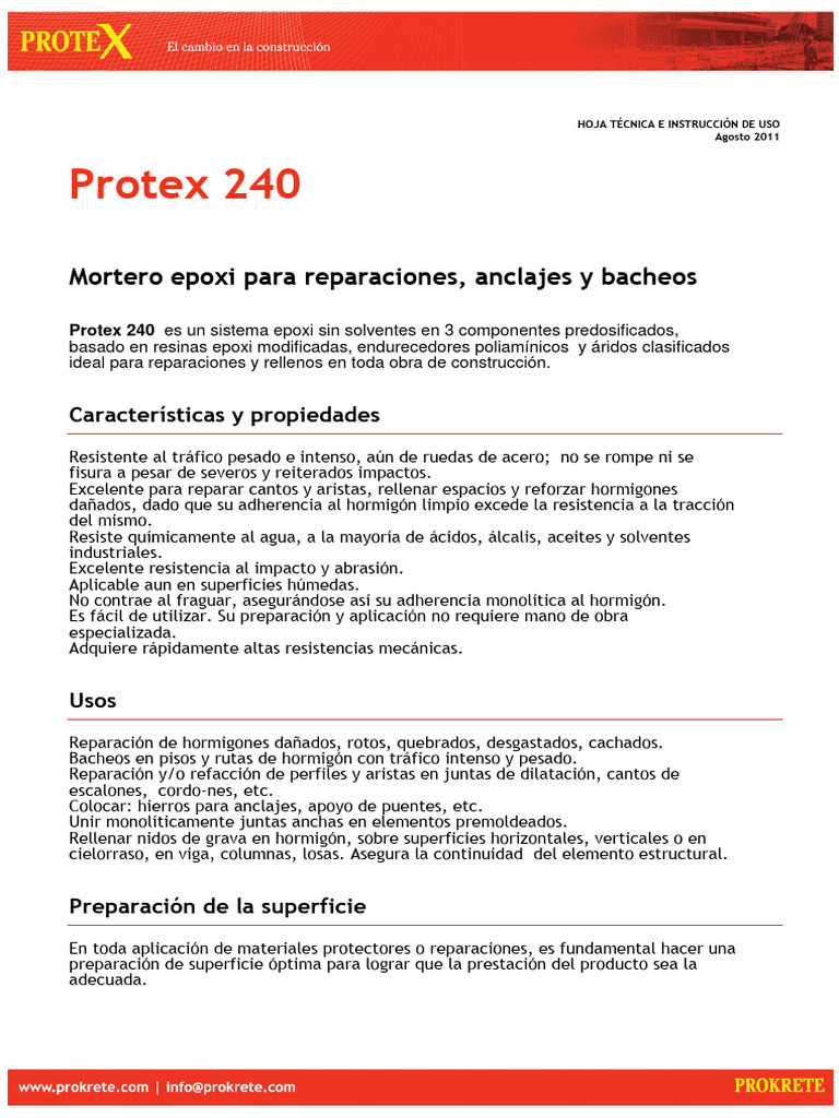 Protex 240 Ficha Tecnica | PDF | Hormigón | Materiales