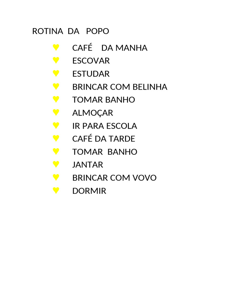 Rotina Da Popo | PDF
